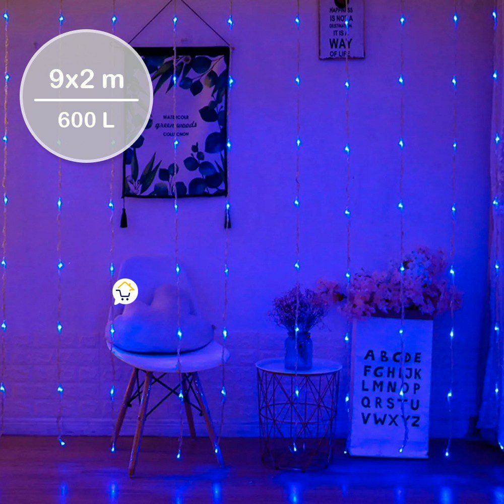 Luz Cascada 9x2 Metros 600 Led Luces Navidad Azul 600leda Cómpralo En